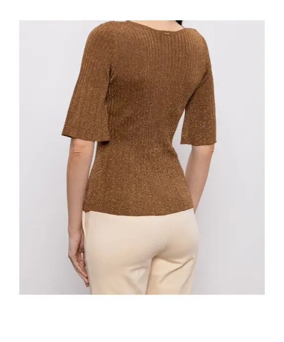 TWINSET Ribbed Knit Lurex Top With Flared Sleeves