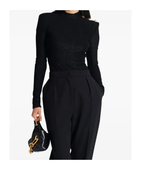 Balmain High Neck Monogram-pattern Long Sleeve Top