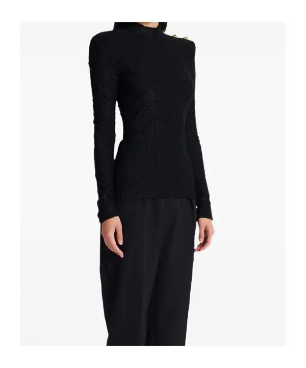 Balmain High Neck Monogram-pattern Long Sleeve Top
