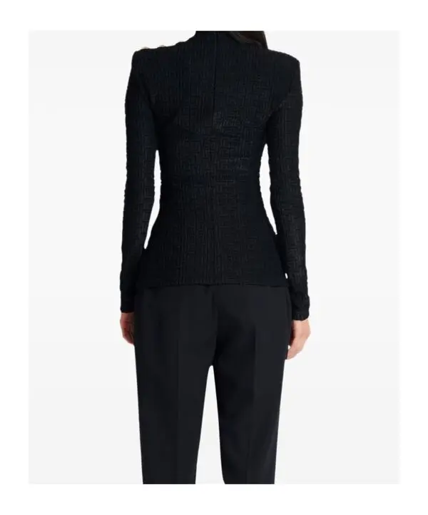 Balmain High Neck Monogram-pattern Long Sleeve Top