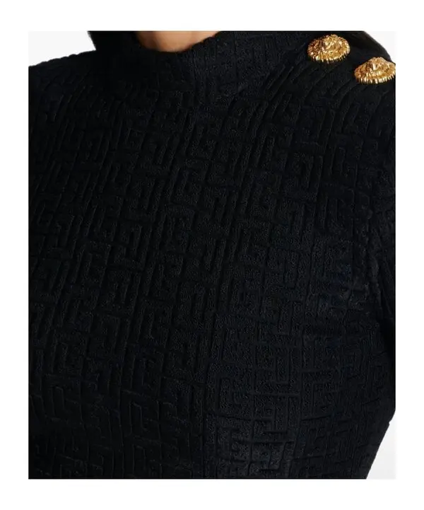 Balmain High Neck Monogram-pattern Long Sleeve Top