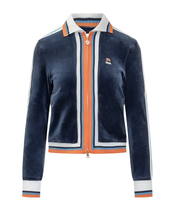 Casablanca Montagne Striped Velvet Track Jacket - Navy Blue