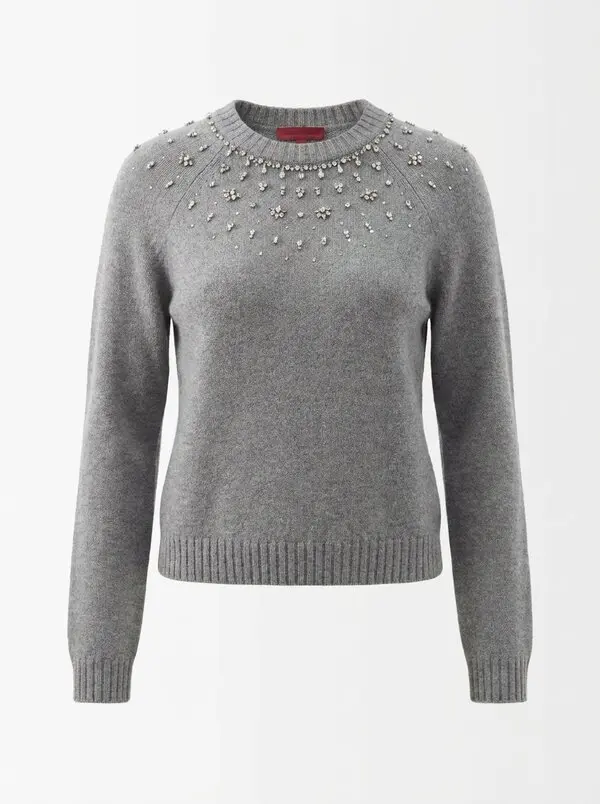 Gucci Embellished Crew-neck Sweater - Grey