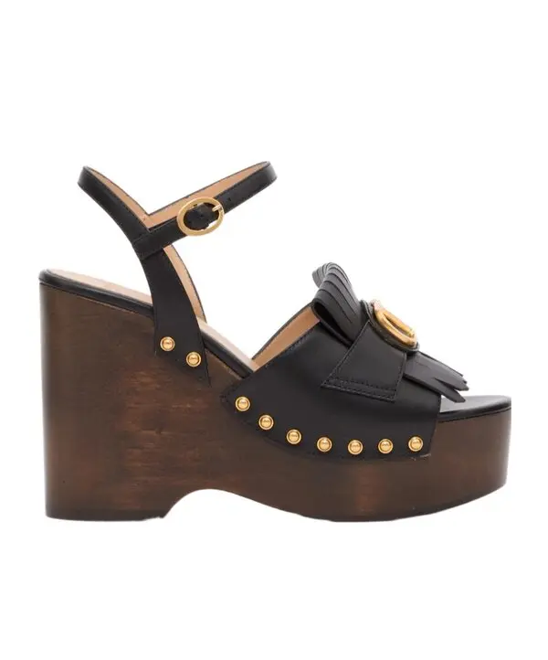 Valentino Garavani Vlogo Plaque Fringed Wedge Sandals