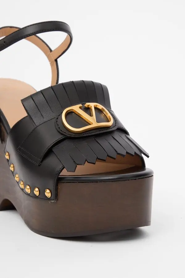 Valentino Garavani Vlogo Plaque Fringed Wedge Sandals