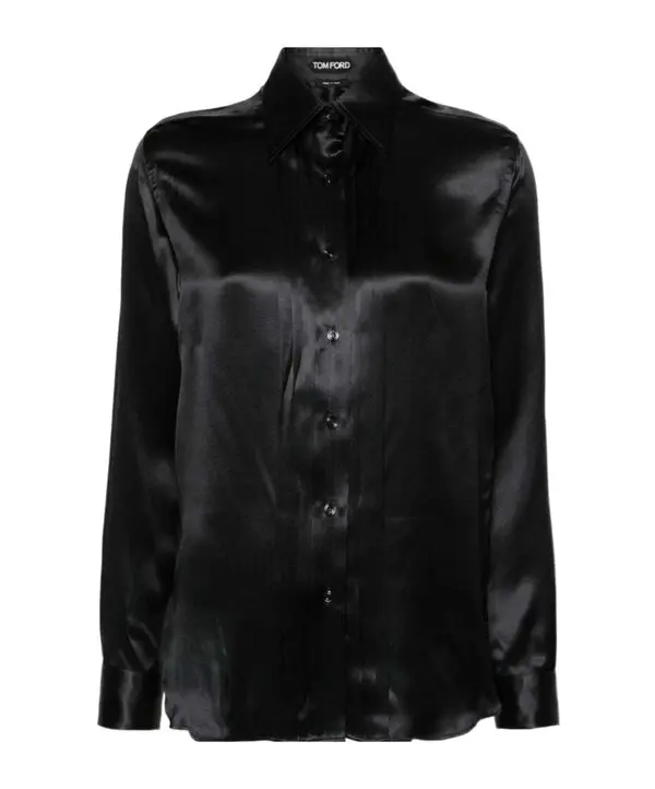 TOM FORD Pintucked Long-sleeved Shirt - Black