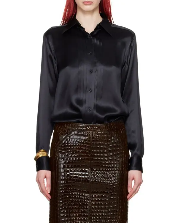 TOM FORD Pintucked Long-sleeved Shirt - Black