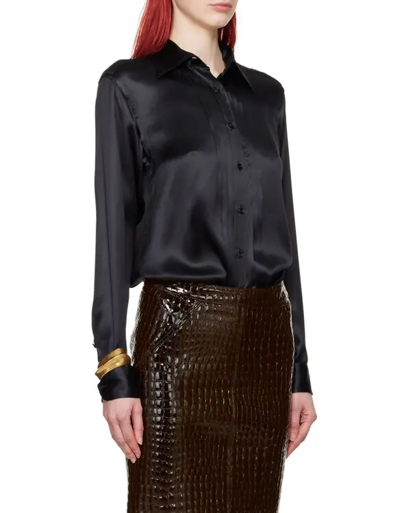 TOM FORD Pintucked Long-sleeved Shirt - Black