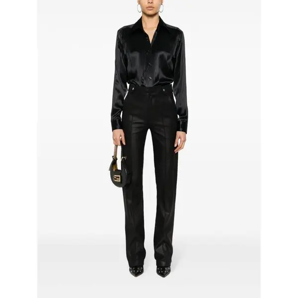 TOM FORD Pintucked Long-sleeved Shirt - Black