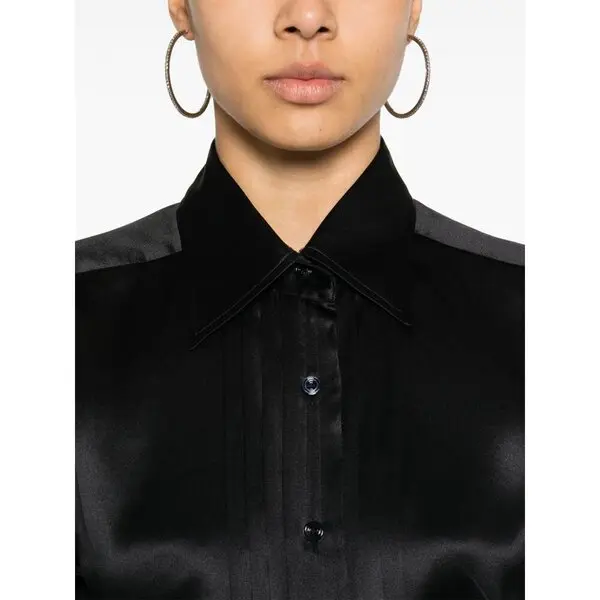 TOM FORD Pintucked Long-sleeved Shirt - Black