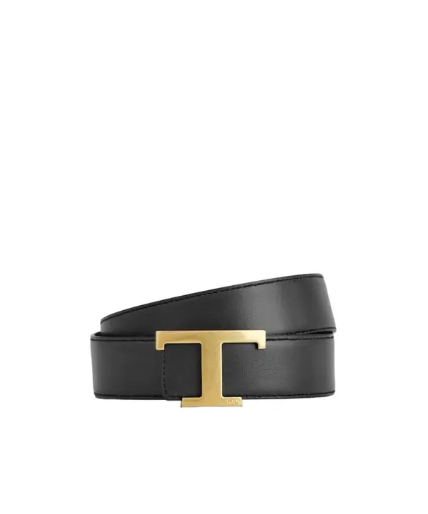 TOD'S Timeless Reversible Belt With T Eternal Buckle - Black