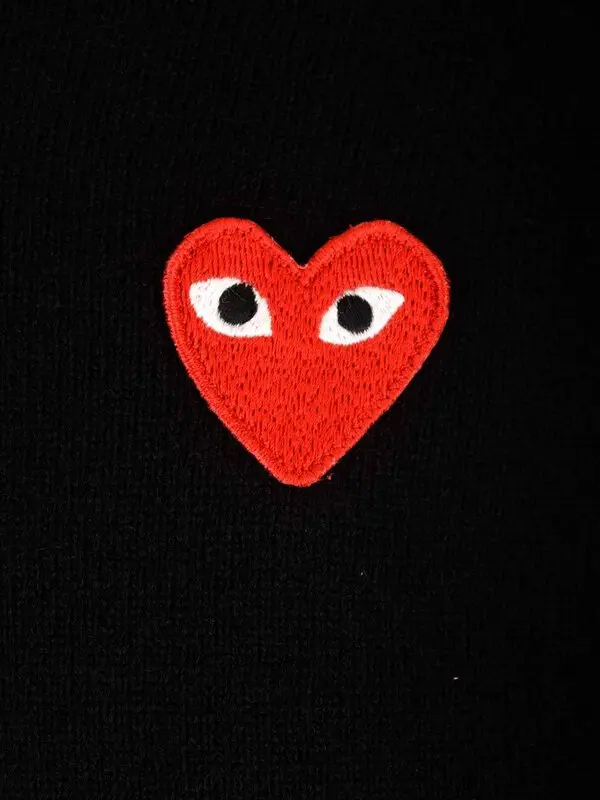 Play Comme Des Garcon Long Sleeve V-neck Sweater With Logo - Black