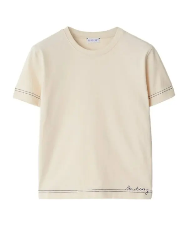 Burberry Logo Embroidered Crewneck T-shirt - Nude