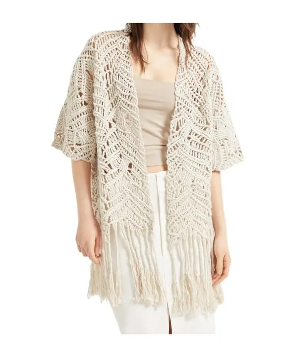 Brunello Cucinelli Macrame Cardigan With Tassel Hem - White