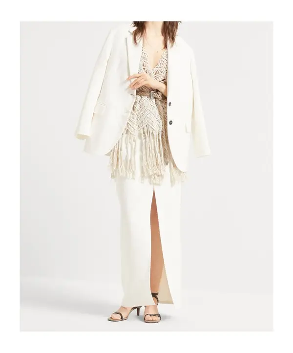 Brunello Cucinelli Macrame Cardigan With Tassel Hem - White