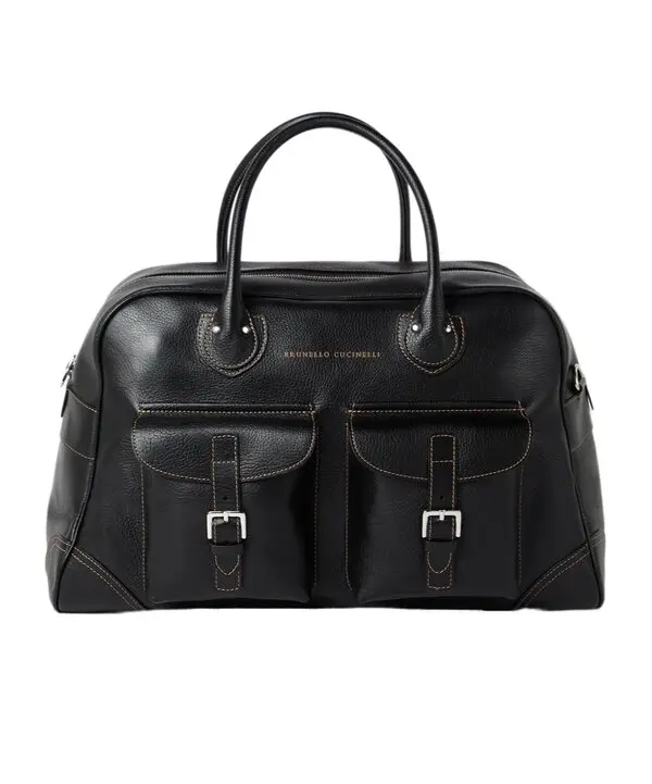 Brunello Cucinelli Leather Weekender Bag - Black