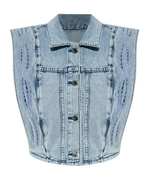 IRO PARIS Rosye Sleeveless Broderie Anglaise Denim Jacket - Blue