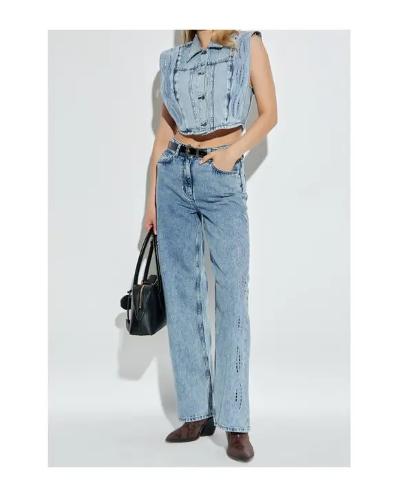IRO PARIS Rosye Sleeveless Broderie Anglaise Denim Jacket - Blue