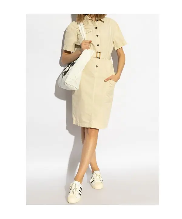 Woolrich Button Detailed Belted Shirt Dress - Cream