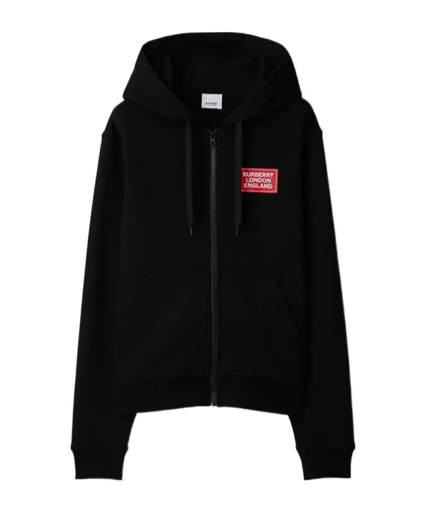 Burberry Zip-up Hooded Hoodie - Black