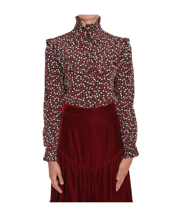 Saint Laurent Ruffle Trim Printed Blouse