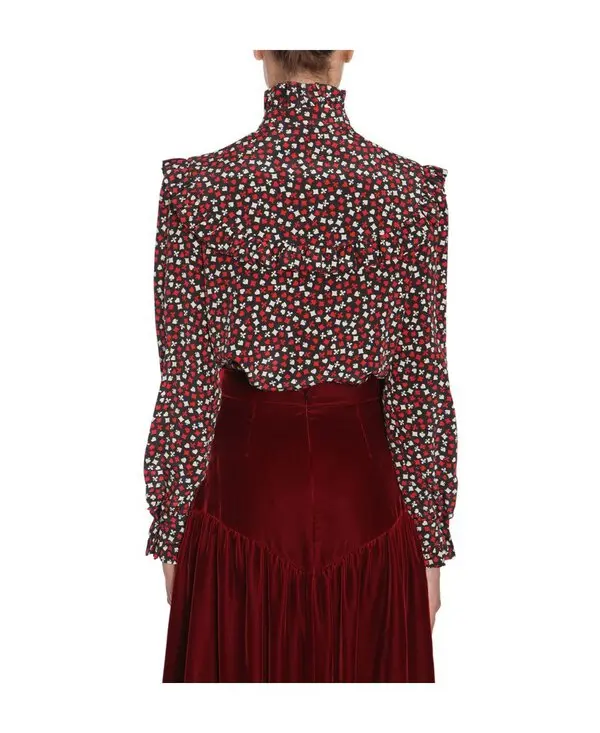 Saint Laurent Ruffle Trim Printed Blouse