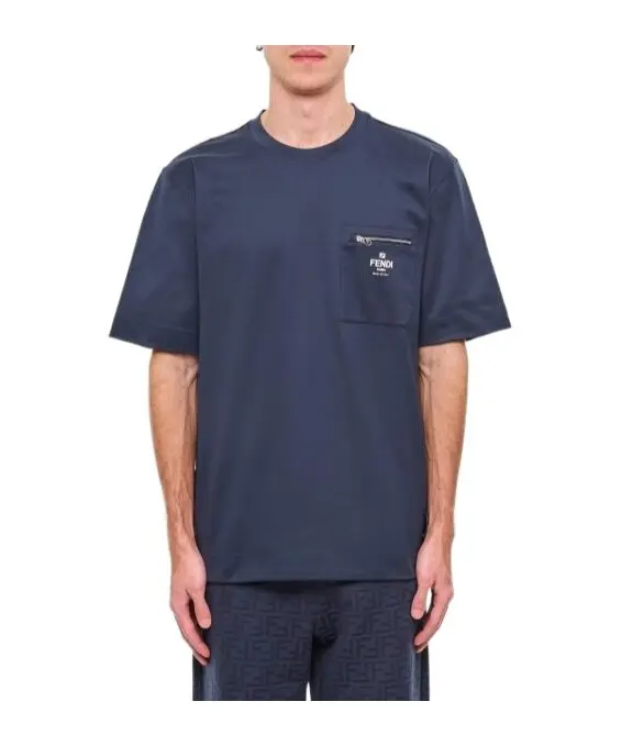 Fendi Logo Printed Crewneck T-shirt - Navy Blue