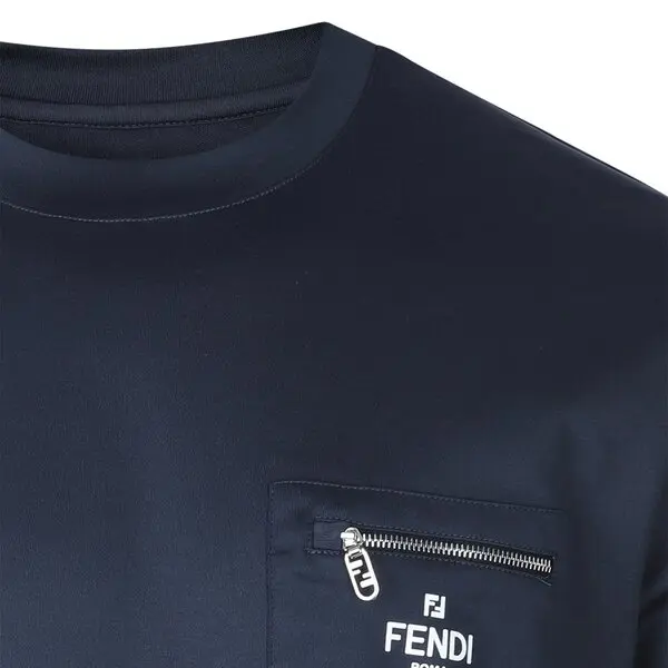 Fendi Logo Printed Crewneck T-shirt - Navy Blue