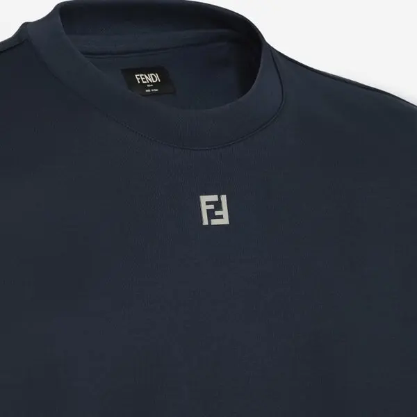 Fendi Logo Printed Crewneck T-shirt - Navy Blue