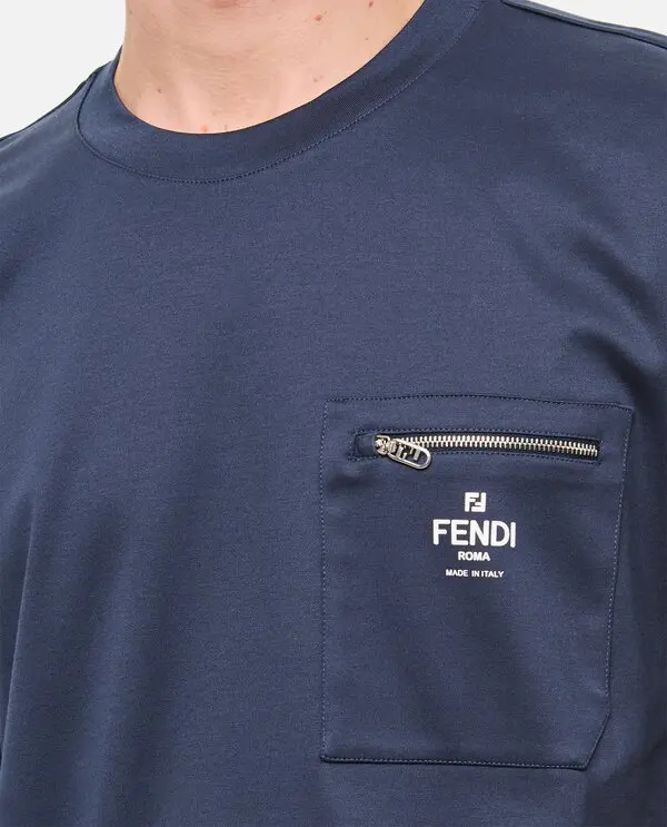 Fendi Logo Printed Crewneck T-shirt - Navy Blue