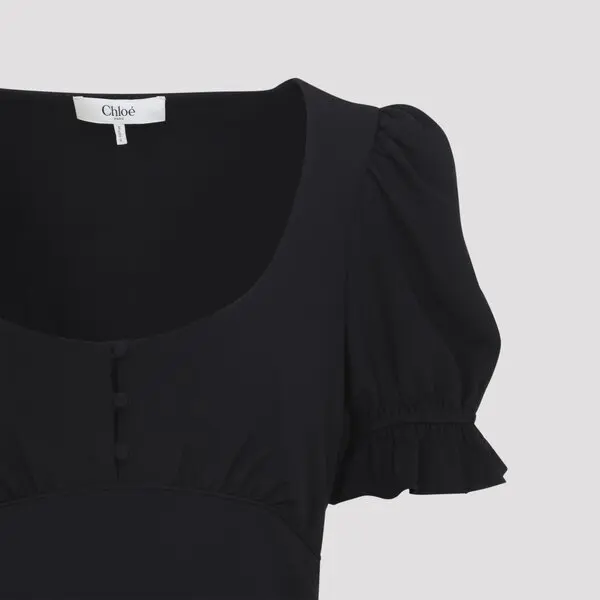 Chloé Ruffled Midi Dress With Puff Sleeves