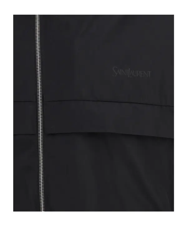 Saint Laurent Logo Embroidered Zip-up Jacket - Black
