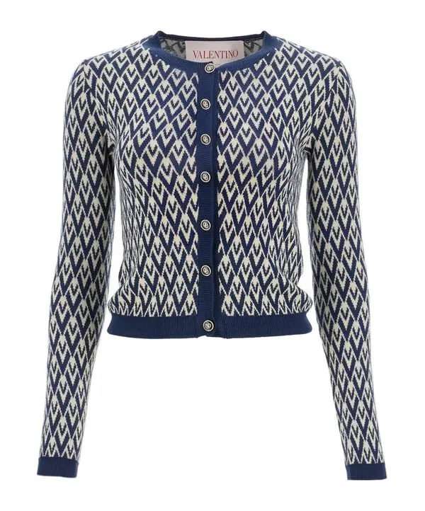 Valentino Garavani V-jacquard Knit Cardigan - Gray