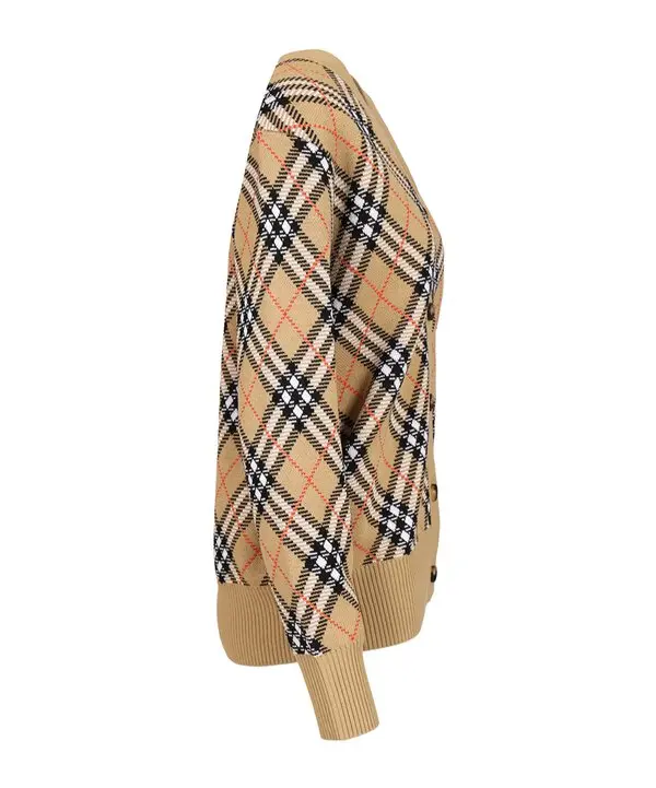 Burberry Checkered Button-up Knit Cardigan - Sand-colored
