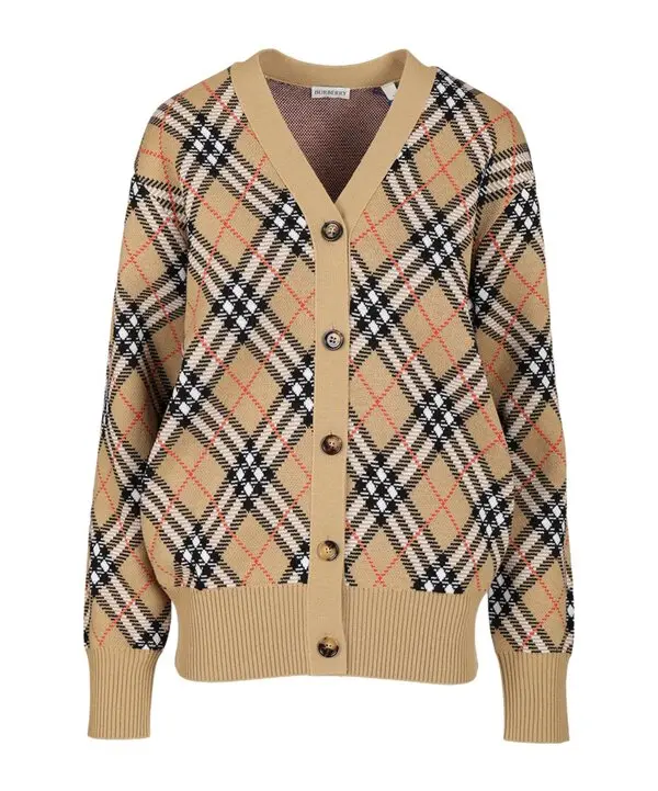 Burberry Checked Button-up Knitted Cardigan - Sand-colored
