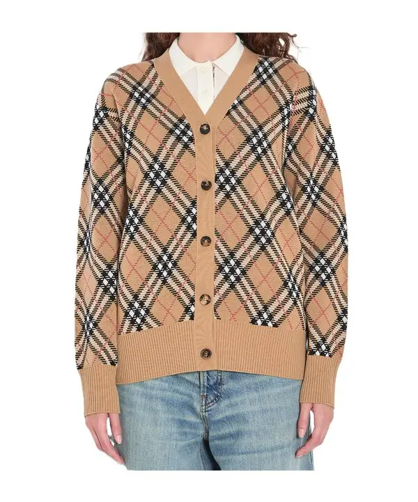 Burberry Checked Button-up Knitted Cardigan - Sand-colored