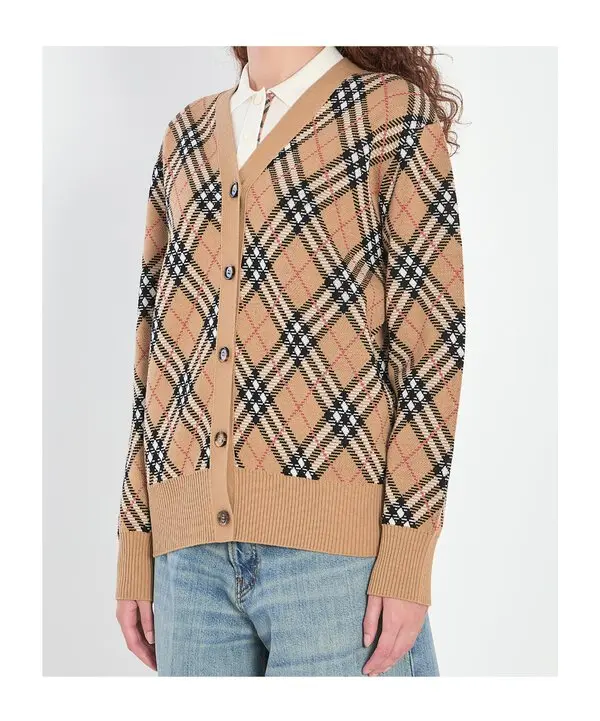 Burberry Checked Button-up Knitted Cardigan - Sand-colored