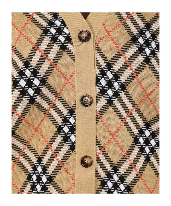 Burberry Checked Button-up Knitted Cardigan - Sand-colored