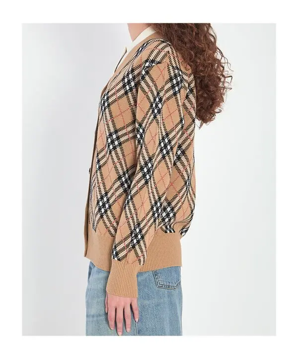 Burberry Checked Button-up Knitted Cardigan - Sand-colored