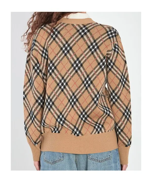 Burberry Checked Button-up Knitted Cardigan - Sand-colored