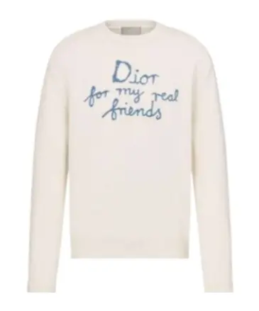 Dior Embroidered Round Neck Long Sleeve Sweater - White