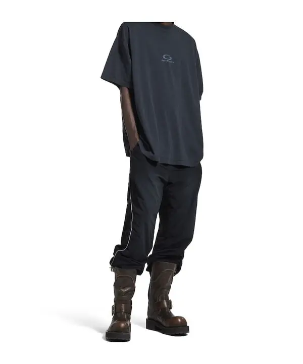 Balenciaga Logo Embroidered Oversized T-shirt - Black