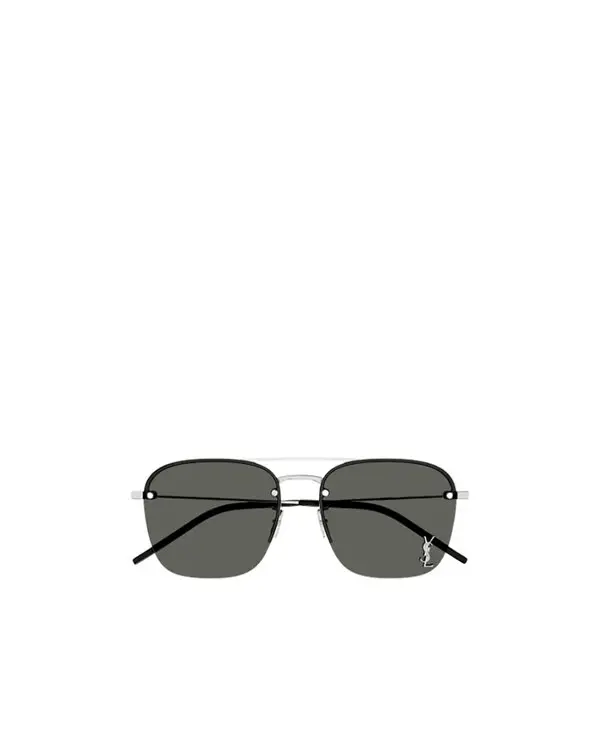 Saint Laurent Square Frame Sunglasses With Logo Detail - Silver