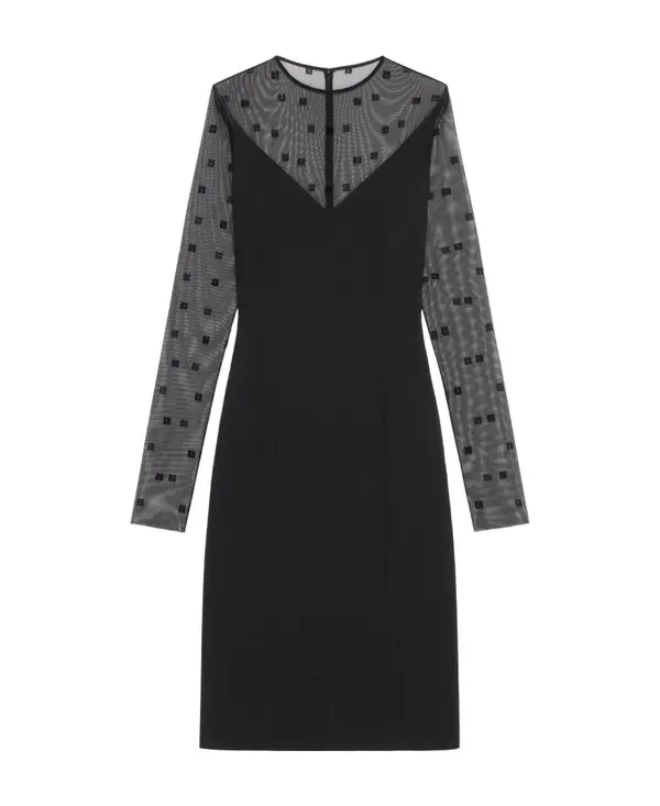 Givenchy V-neck Sheer Monogram Midi Dress - Black