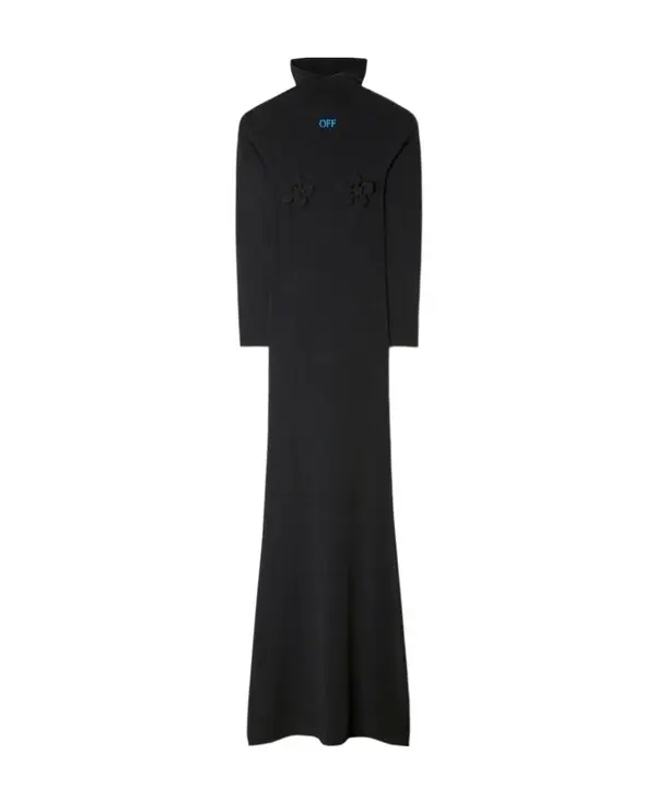 Off-White Logo Detailed Long-sleeved Hooded Dress - Black