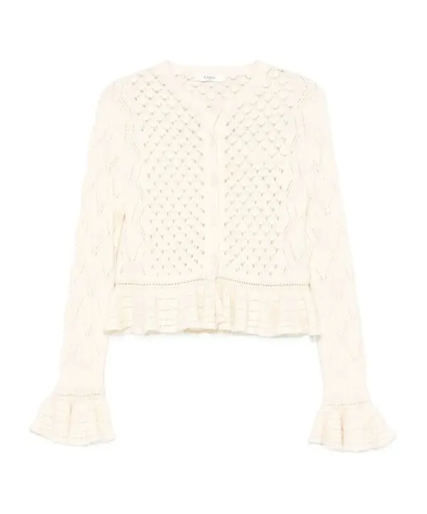 Chloé Ruffled Knit Cardigan - White
