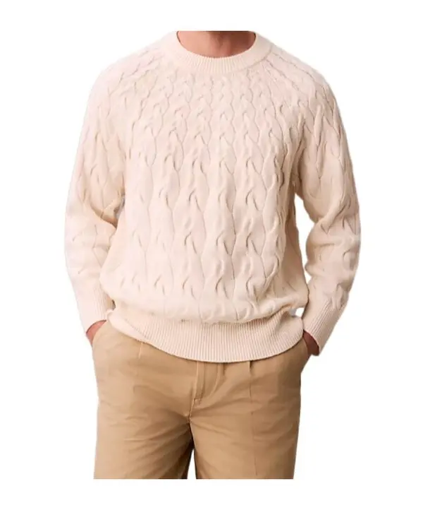 Calvin Klein Lambswool Blend Cable Knit Crewneck Jumper - Antique White