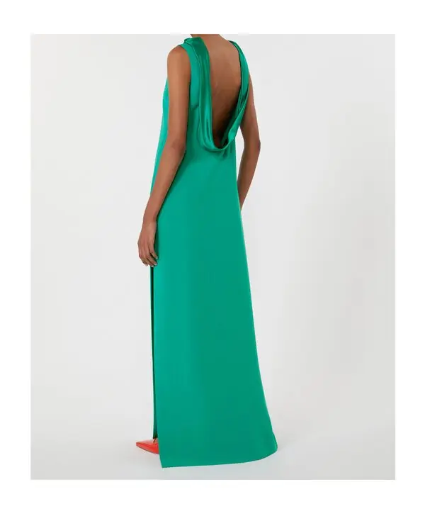 Max Mara Sleeveless Maxi Dress With Plunging Back And Side Slit - Green