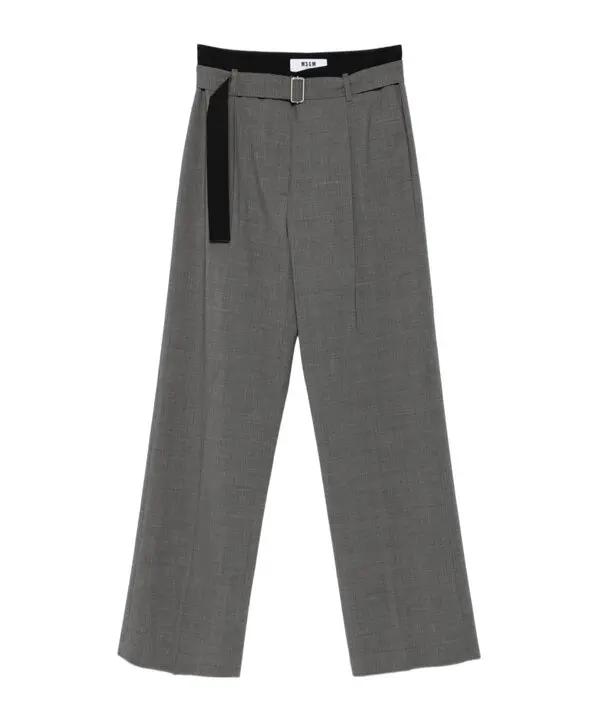 MSGM Belted Pleated Straight Leg Trousers