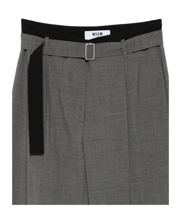 MSGM Belted Pleated Straight Leg Trousers